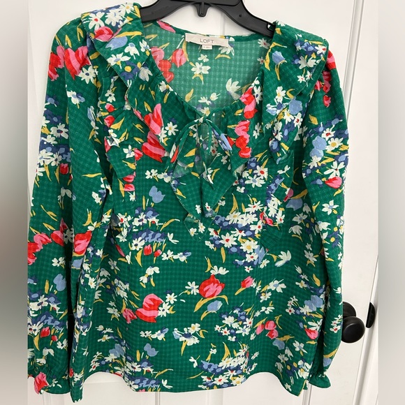 LOFT | Tops | The Loft Green Floral Blouse Medium | Poshmark